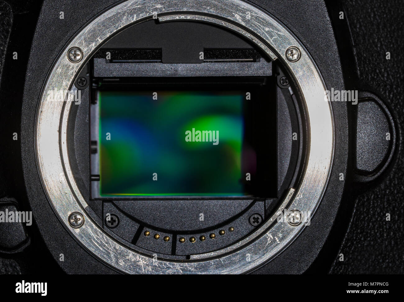 Close-up of the sensor plate of a camera with full-frame sensor ...