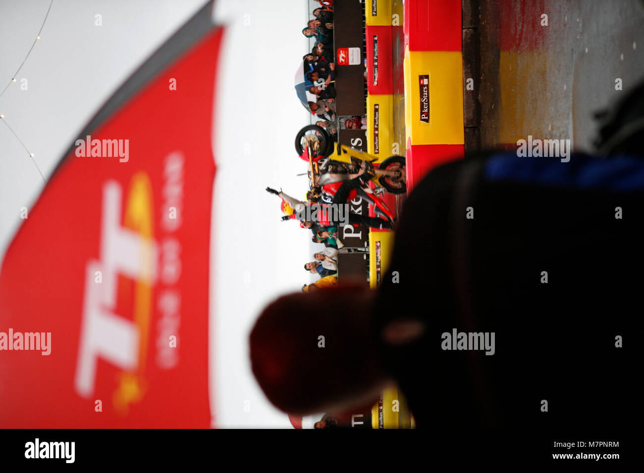 Freestyle motorbike show on the dougla promenade. The 100 Centenary TT ...