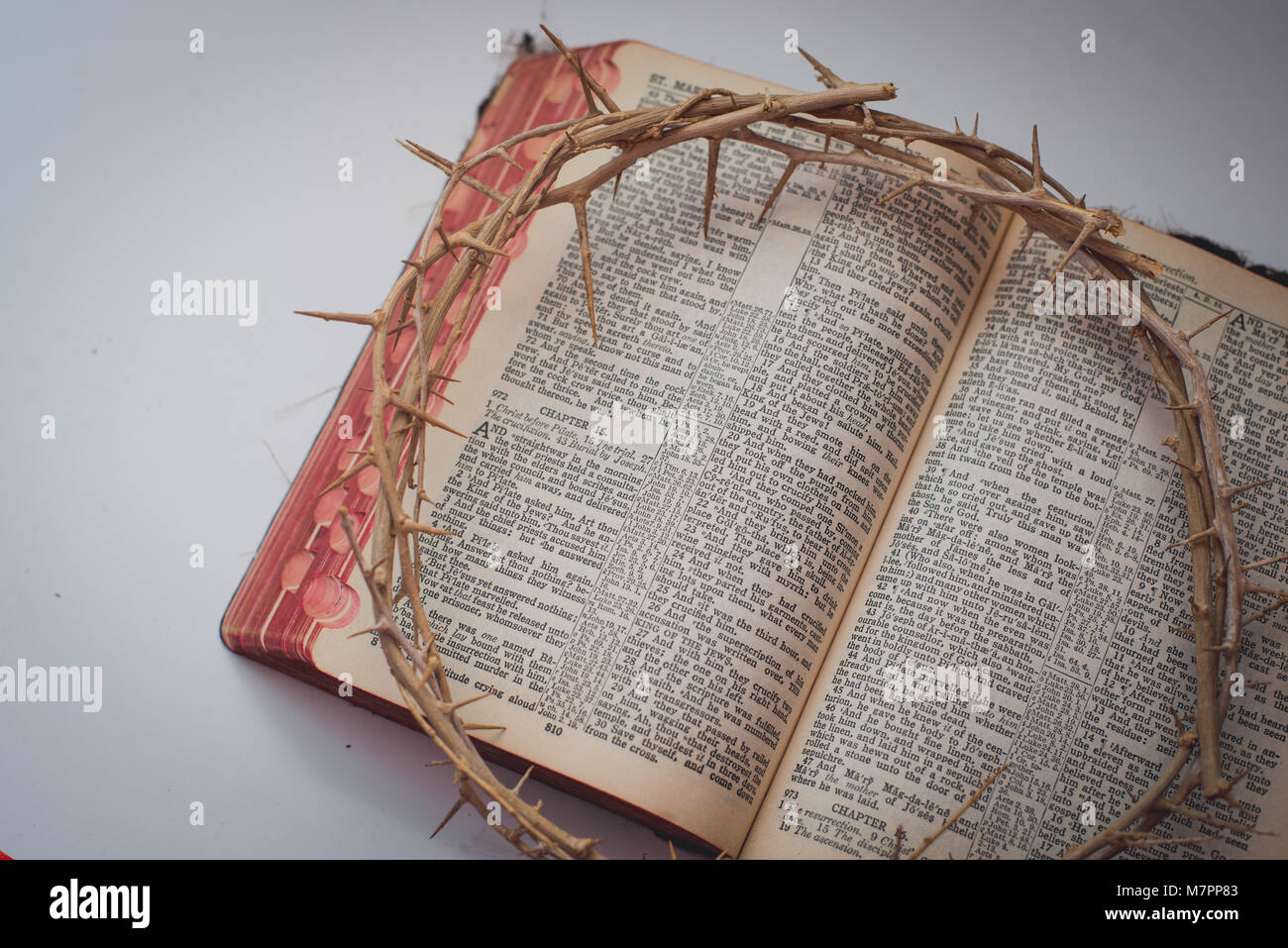 A crown of thorns laying on a Bible Stock Photo - Alamy