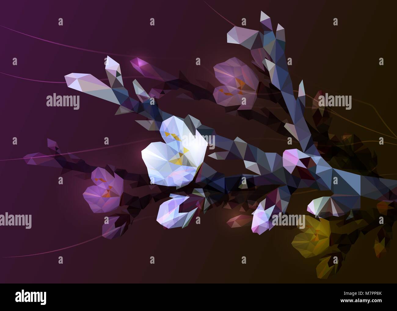 Flowering branch of almond with pink flowers from triangles Stock ...