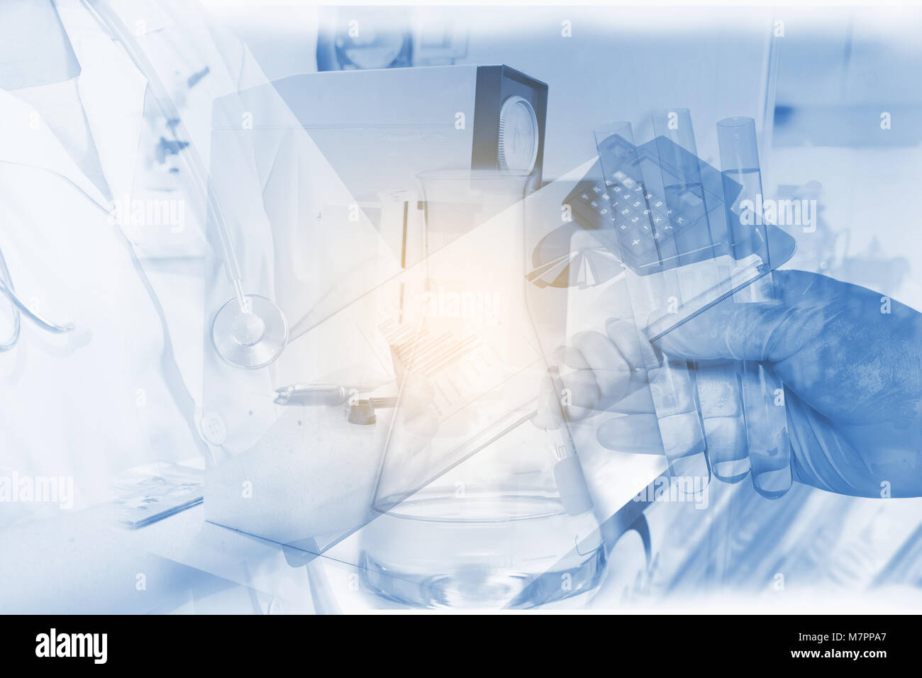 double exposure with laboratory and science medical concept Stock Photo ...