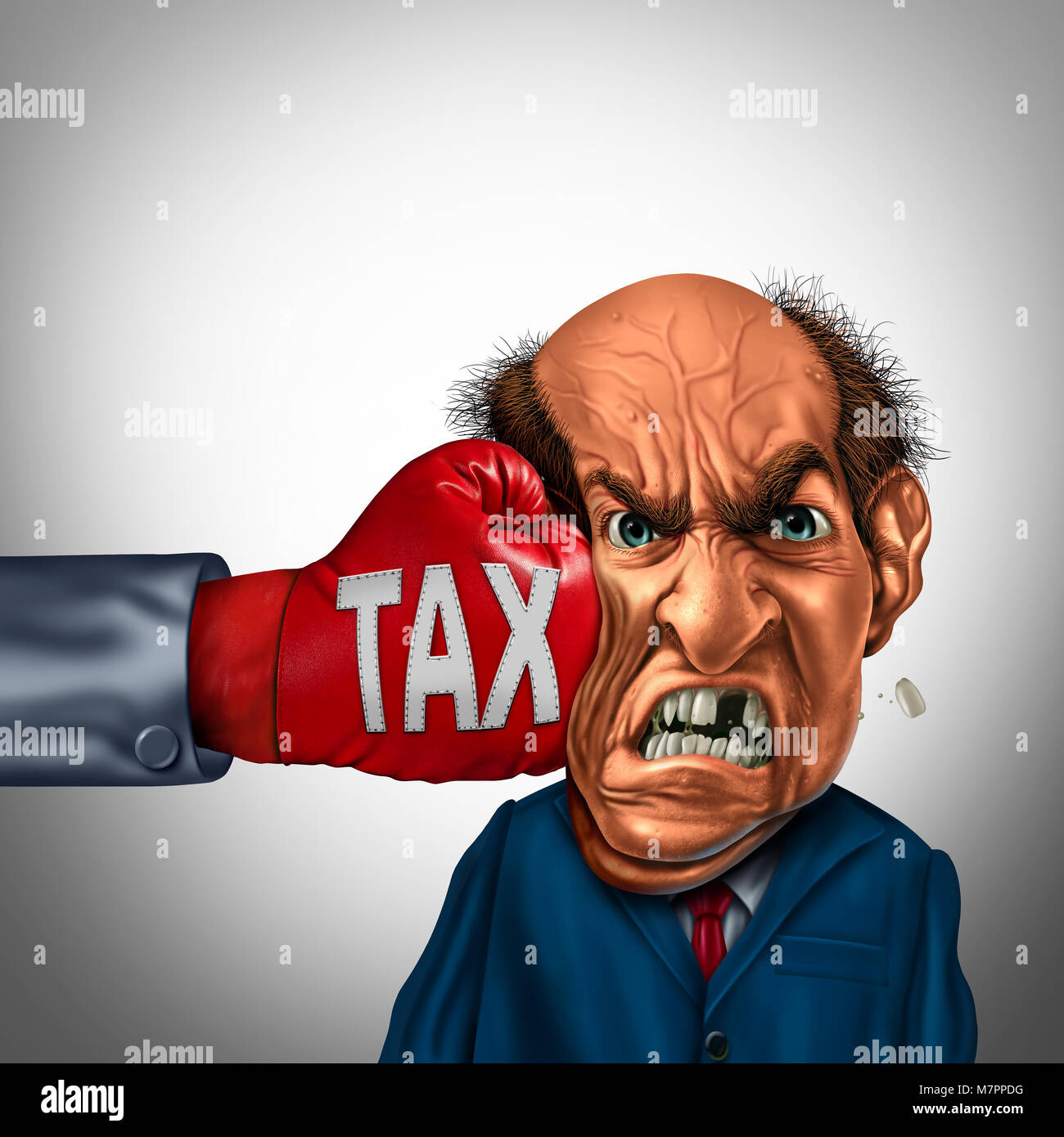 Painful tax and financial blow concept as a fist punching a taxpayer or ...