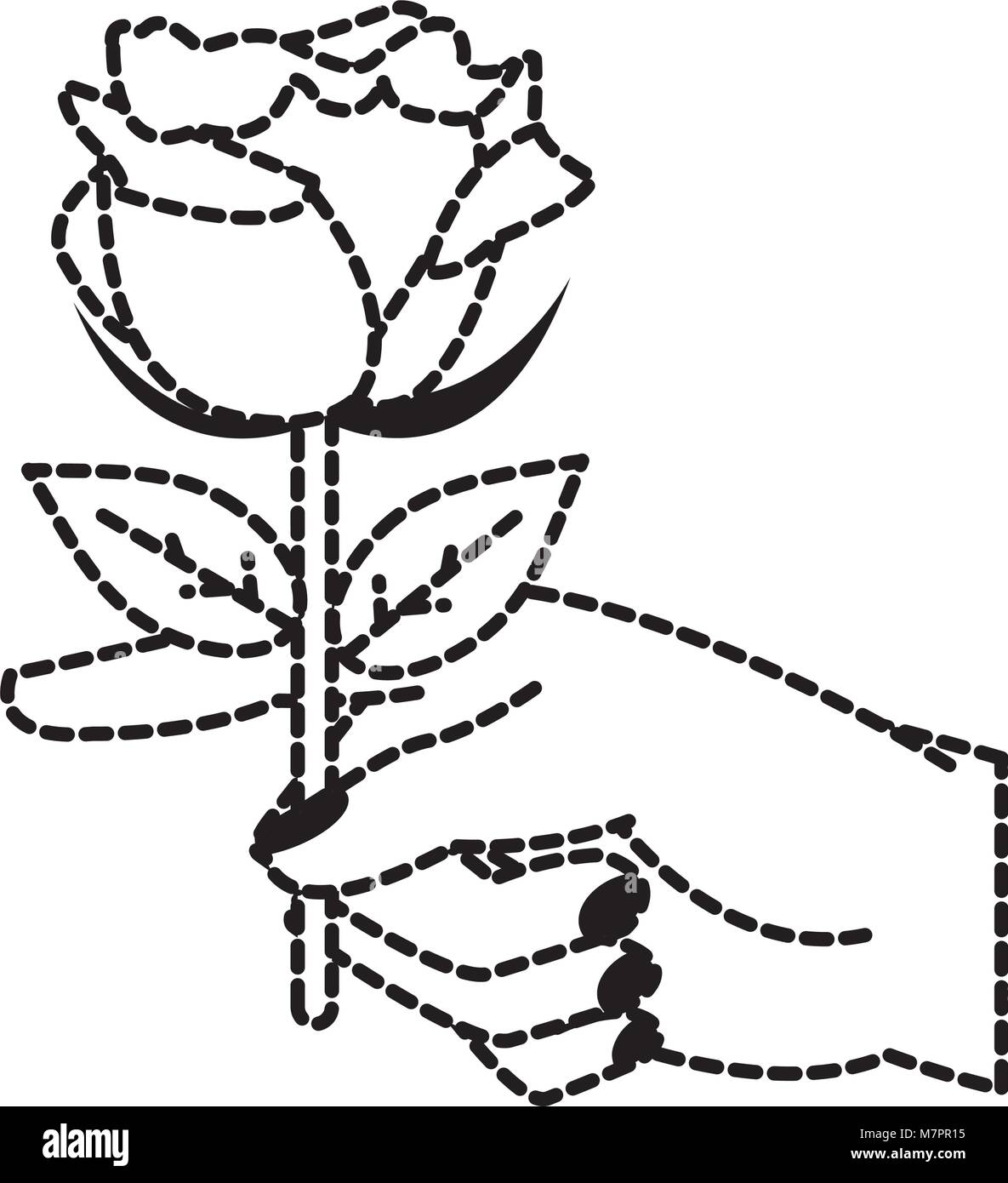 dotted shape woman hand with nice rose petals and leaves Stock Vector ...