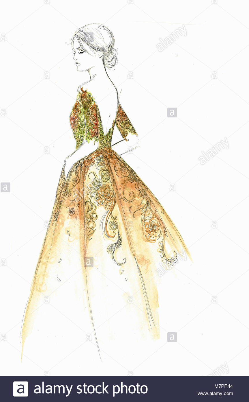 Fashion Drawing Woman Evening Dress Stock Photos & Fashion Drawing ...