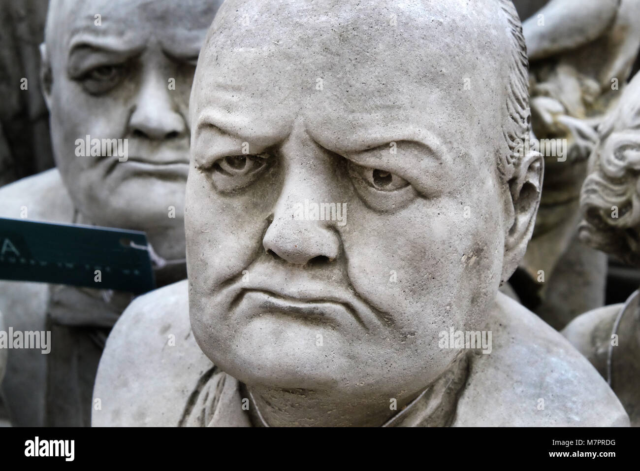 Concrete cast busts of Winston Churchill on sale in a garden center ...
