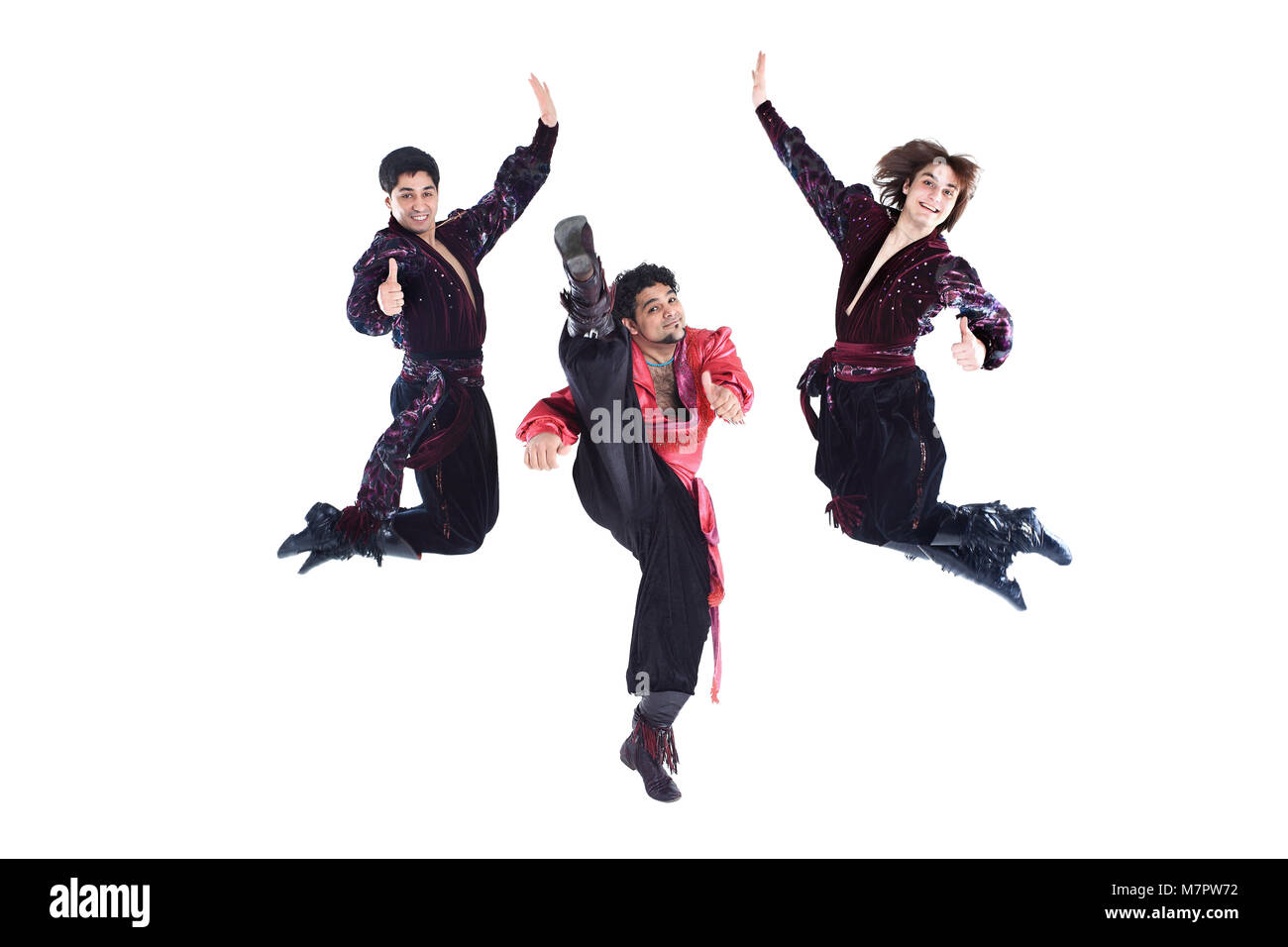 Gypsy trio of dancers in traditional dress performs folk dance Stock ...