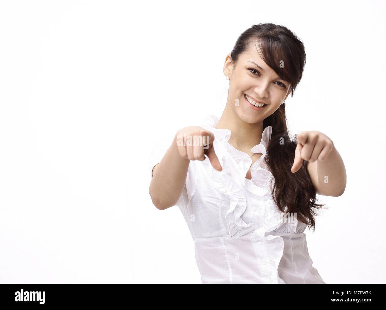 closeup.young business woman showing hands forward Stock Photo - Alamy