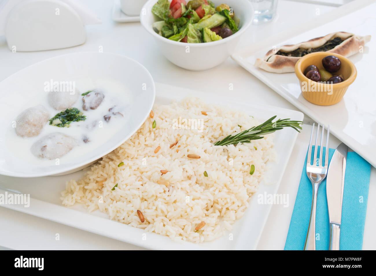 Shakriya - lamb meat in yoghurt sauce, served with white rice and salad ...