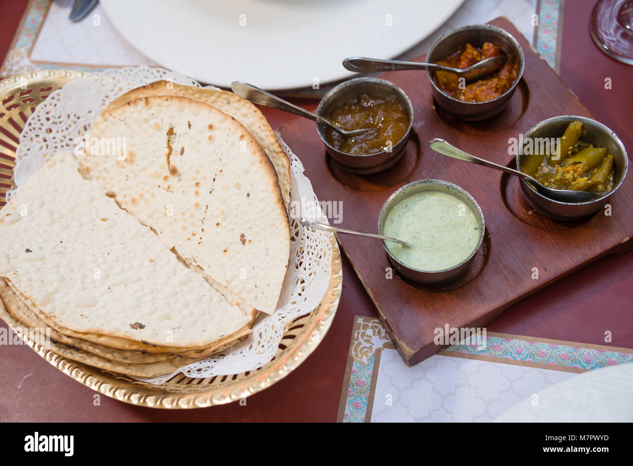 Selection of various breads in a basket - roti, naan, paratha with ...