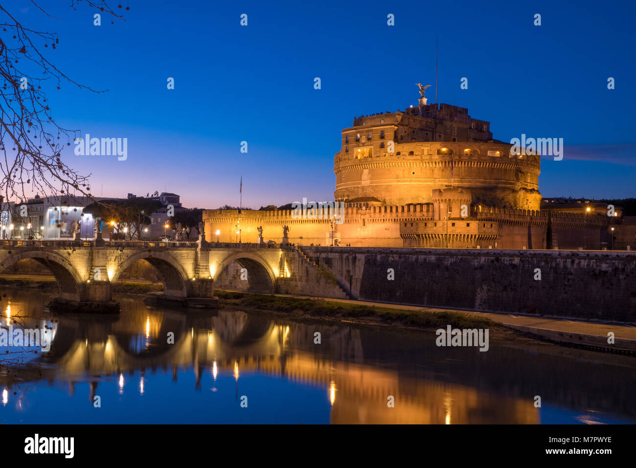 Saint Angelo Castle and St. Angelo Bridge in Rome, Italy Stock Photo ...