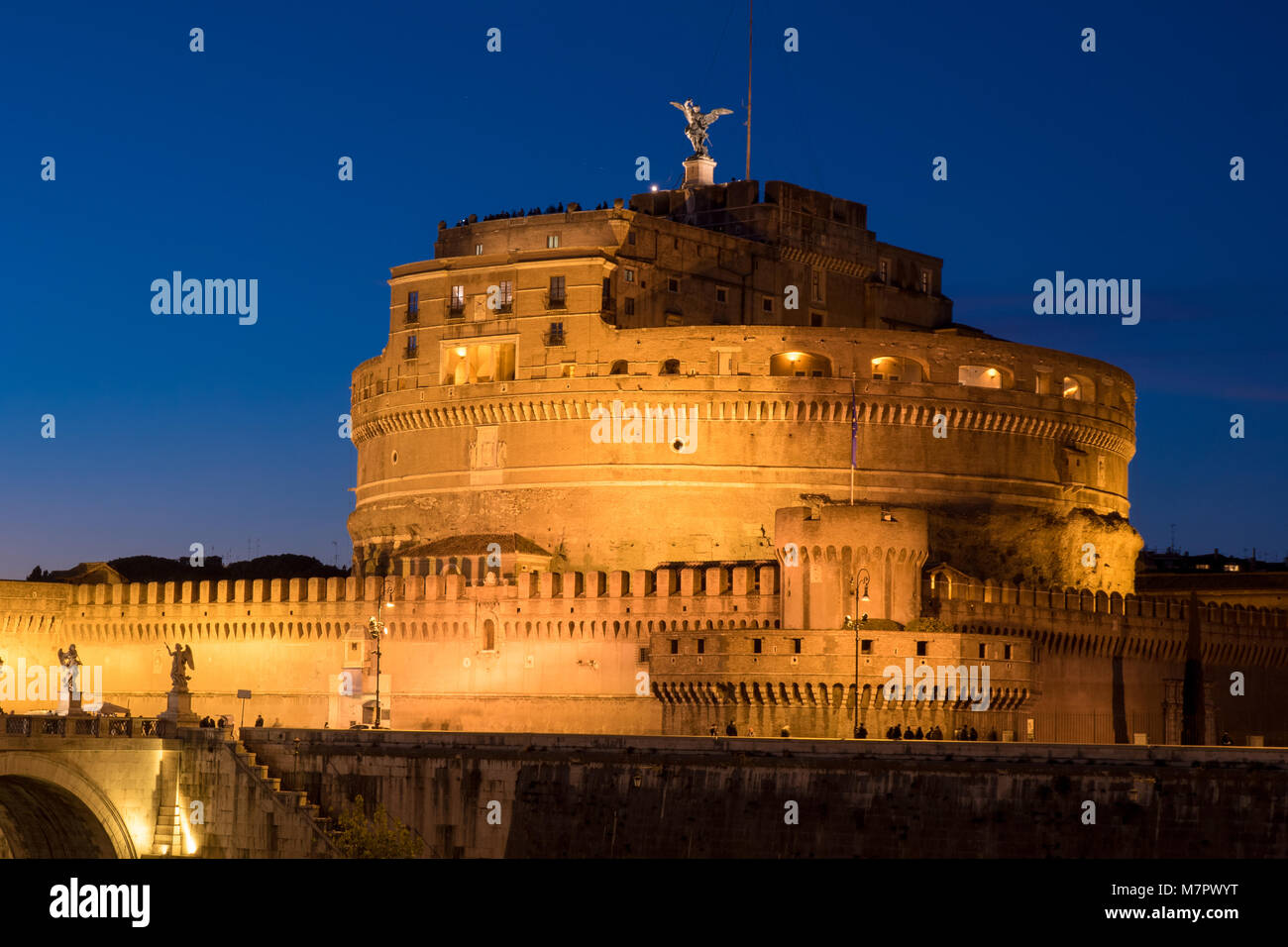 Rome Sant' Angelo Castle by night Stock Photo - Alamy