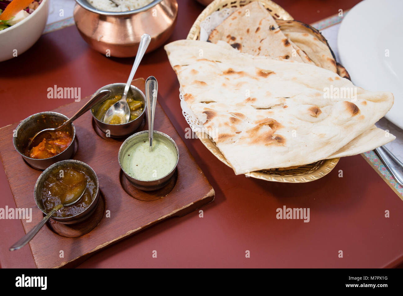 Selection of various breads in a basket - roti, naan, paratha with ...