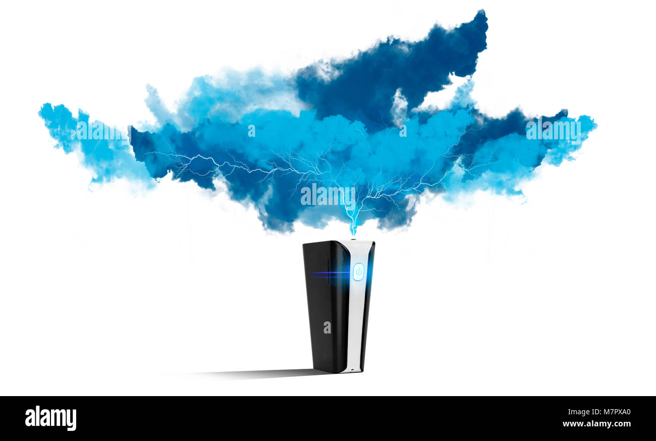 Futuristic Black Power bank at white background charged by clouds ...