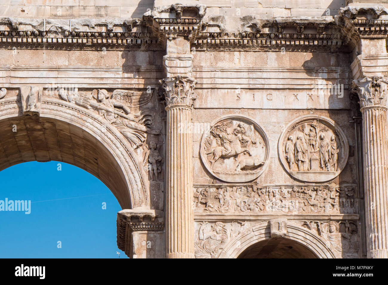Detail of the Arch of Constantine near the Roman Colosseum, landmark ...