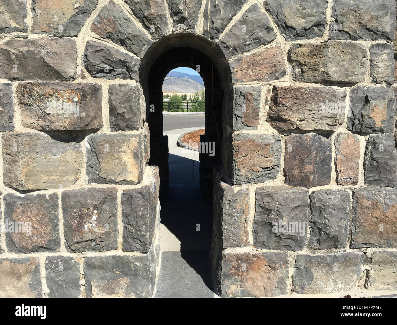 Detail of Roosevelt Arch showing walkway where vandalism occured Stock ...