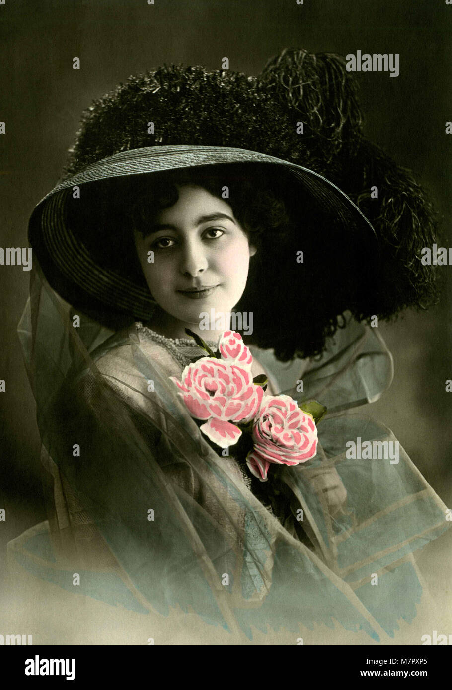 Vintage portrait of a young girl. The shot was taken around 1912 year ...