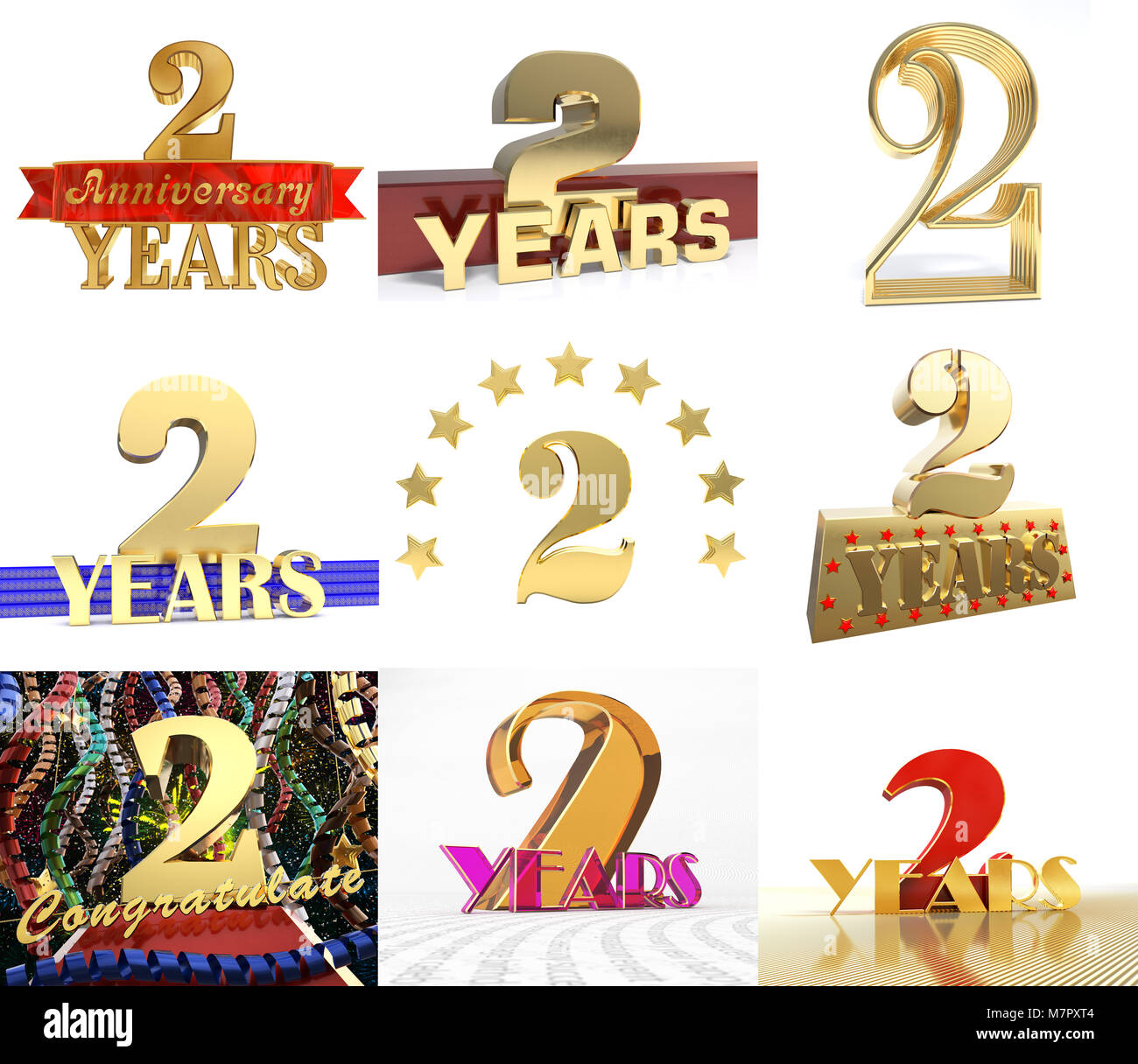 Set of number two years 2 years celebration design. Anniversary golden ...