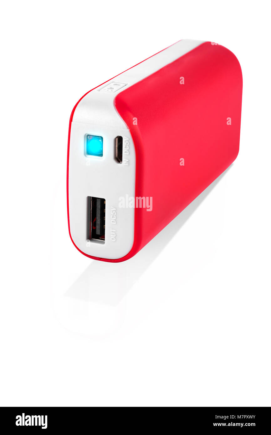 Red Power bank at white background isolated Stock Photo - Alamy