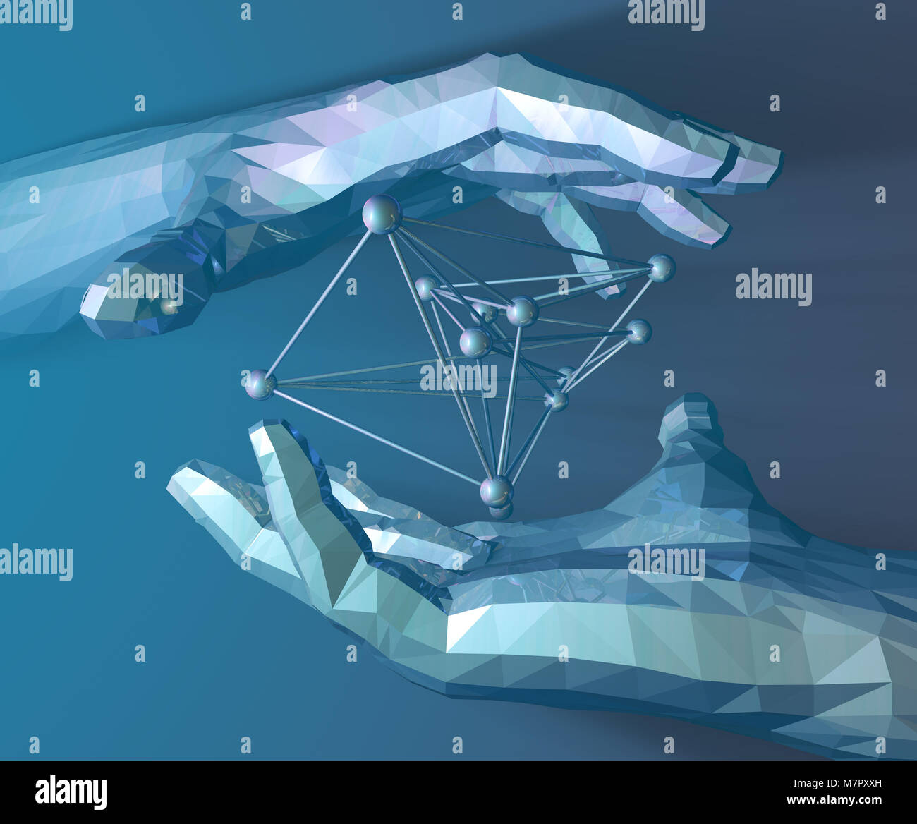 Link matrix in human hands, human technology, control the future Stock ...