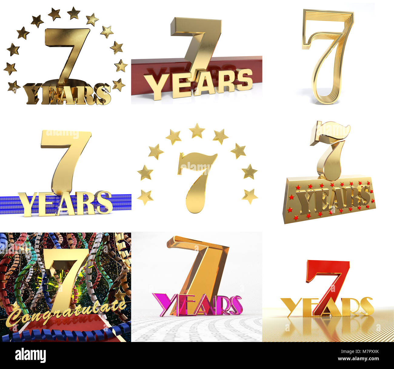 Set of number seven years 7 years celebration design. Anniversary ...
