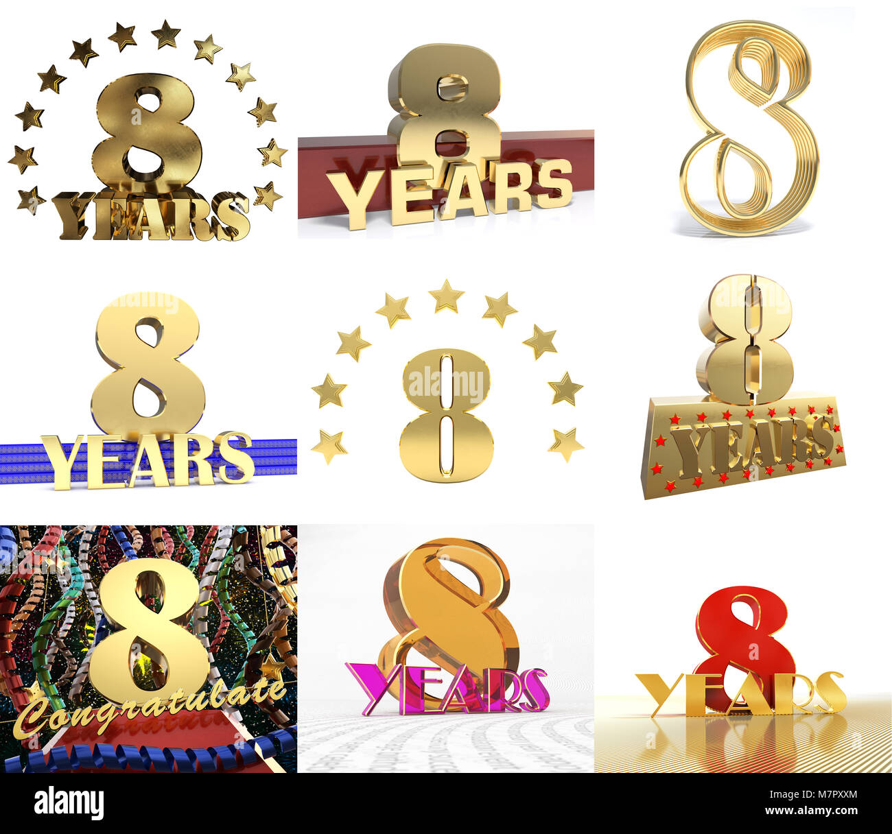 Set of number eight years 8 years celebration design. Anniversary ...