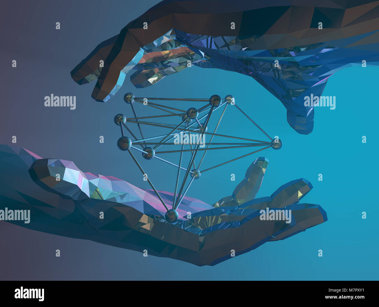 Link matrix in human hands, human technology, control the future Stock ...