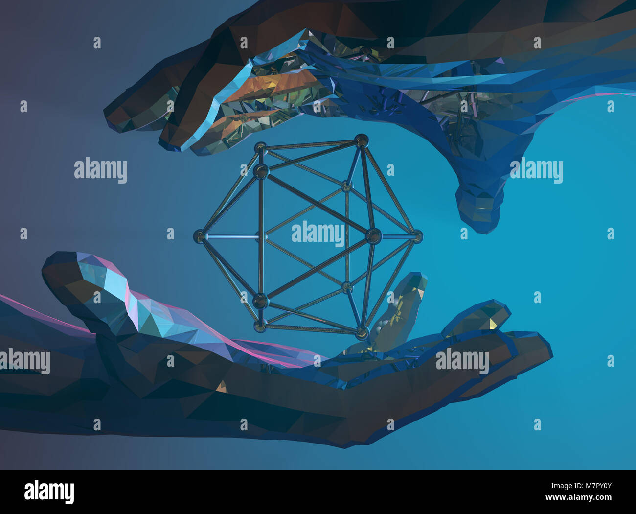 Link matrix in human hands, human technology, control the future Stock ...