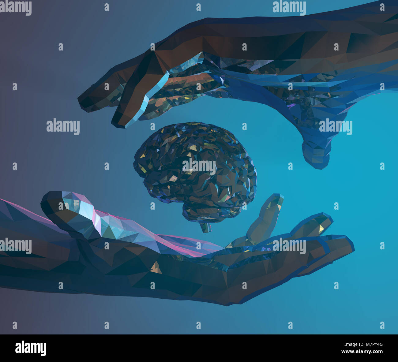 Brain in human hands, human technology, control the future Stock Photo ...