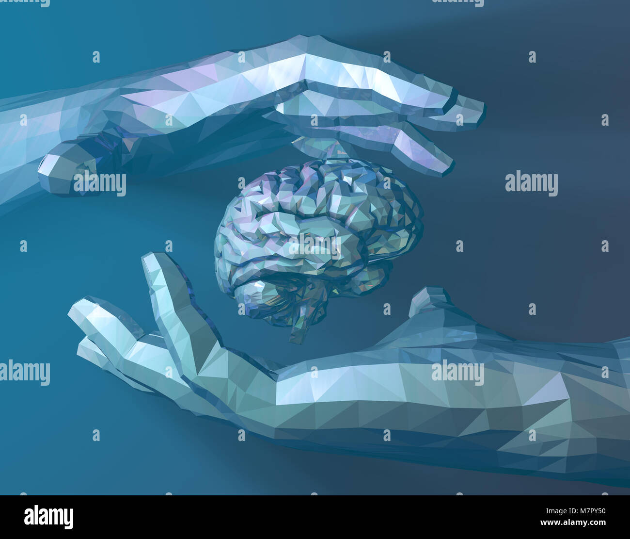 Brain in human hands, human technology, control the future Stock Photo ...