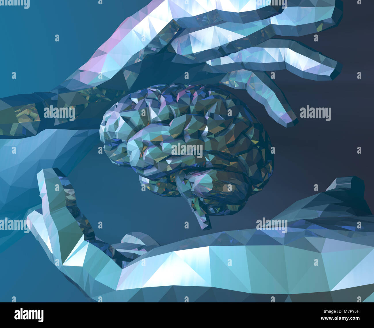 Brain in human hands, human technology, control the future Stock Photo ...