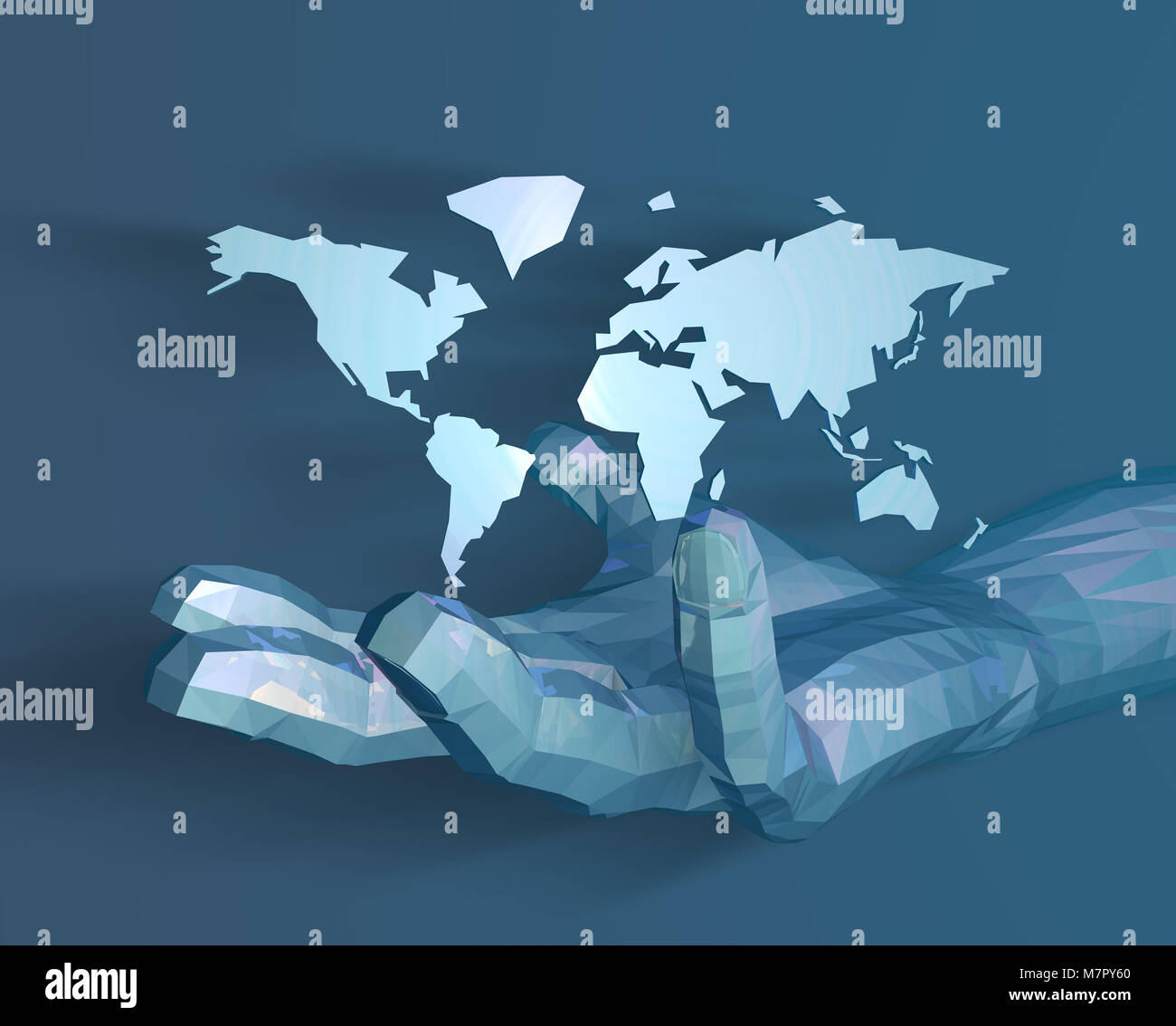 World map in human hands, human technology, control of the future Stock ...