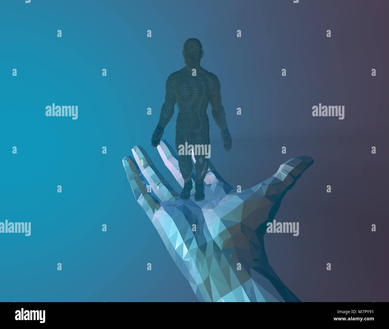 Human body in human hands, human technology, control the future Stock ...