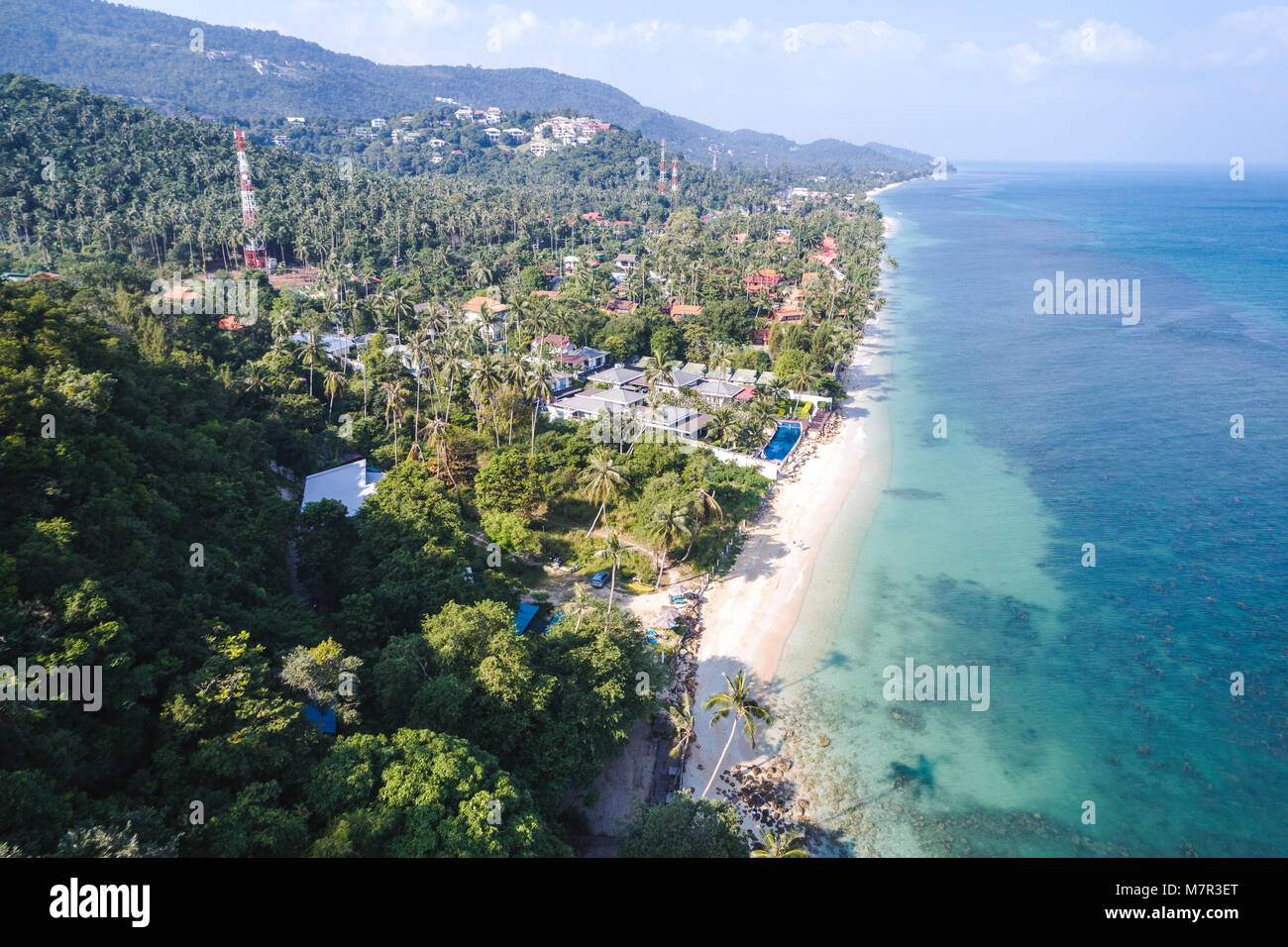 great aerial drone flight over beautiful beach and sea in thailand, koh ...