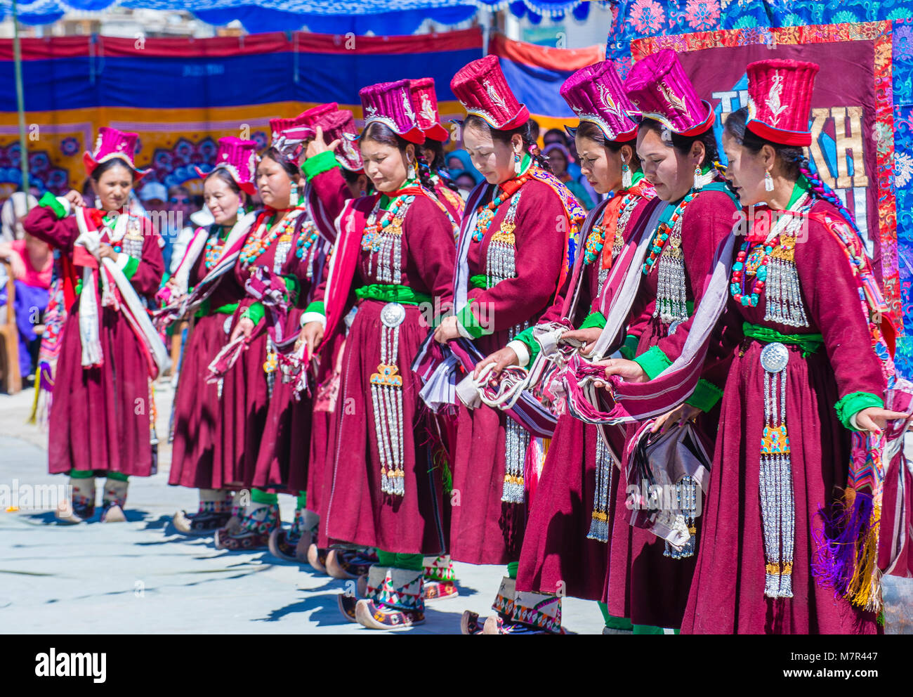 Unidentified Ladakhi people with traditional costumes participates in ...