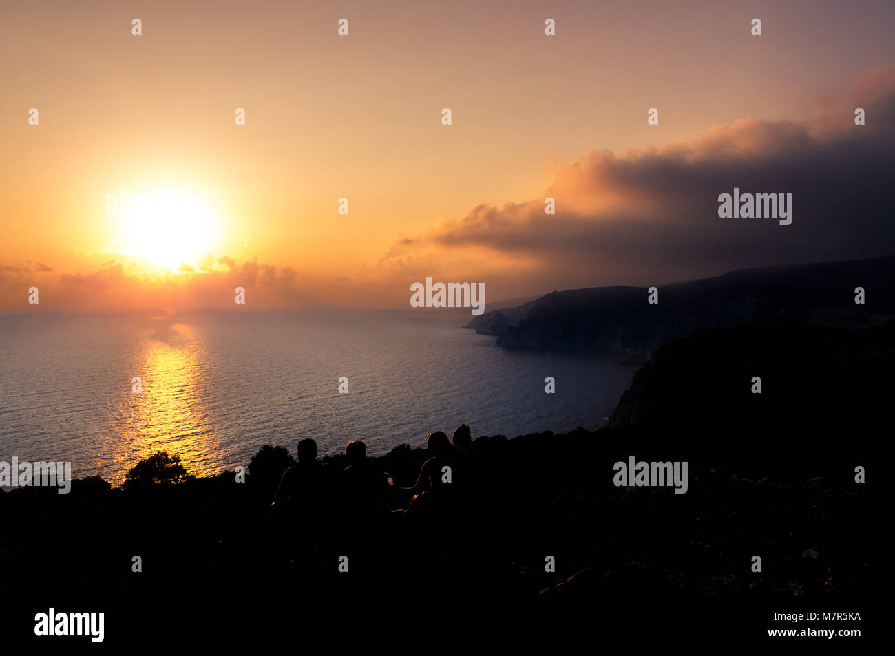 Beautiful sunset at the cliffs of Keri on the island Zakynthos. West Coast of Zakynthos During ...