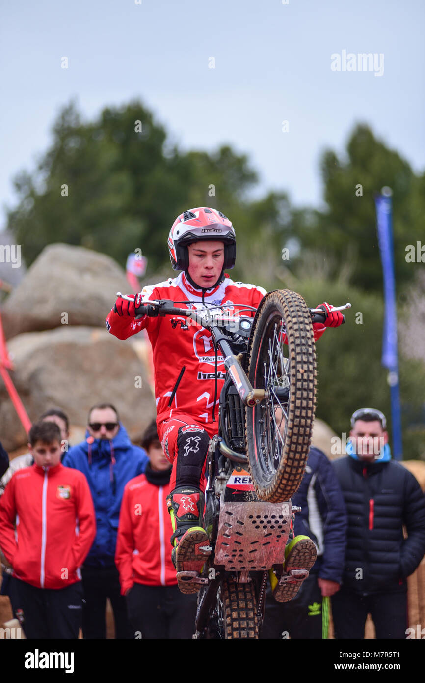 LA NUCIA, SPAIN - FEBRUARY 11th 2018: Richard Mille performs a wheelie ...