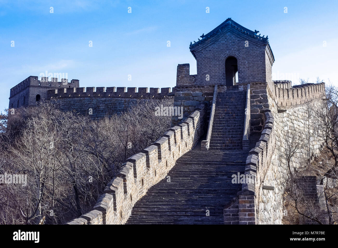 Stone steps and watchtower dominate skyline at the Great Wall of China ...