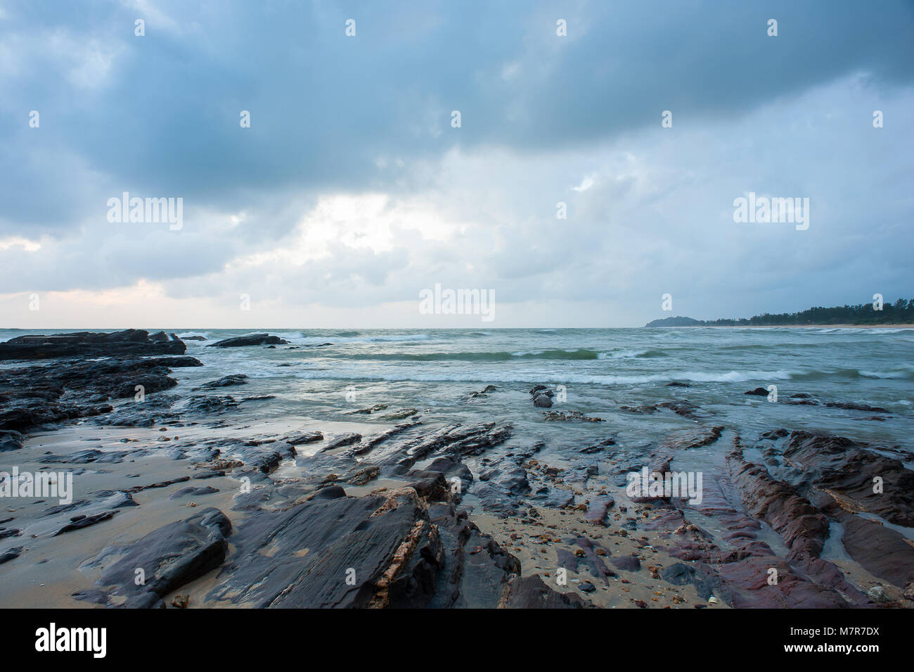 Moody sunrise over the South China Sea, east Malaysian coast ...