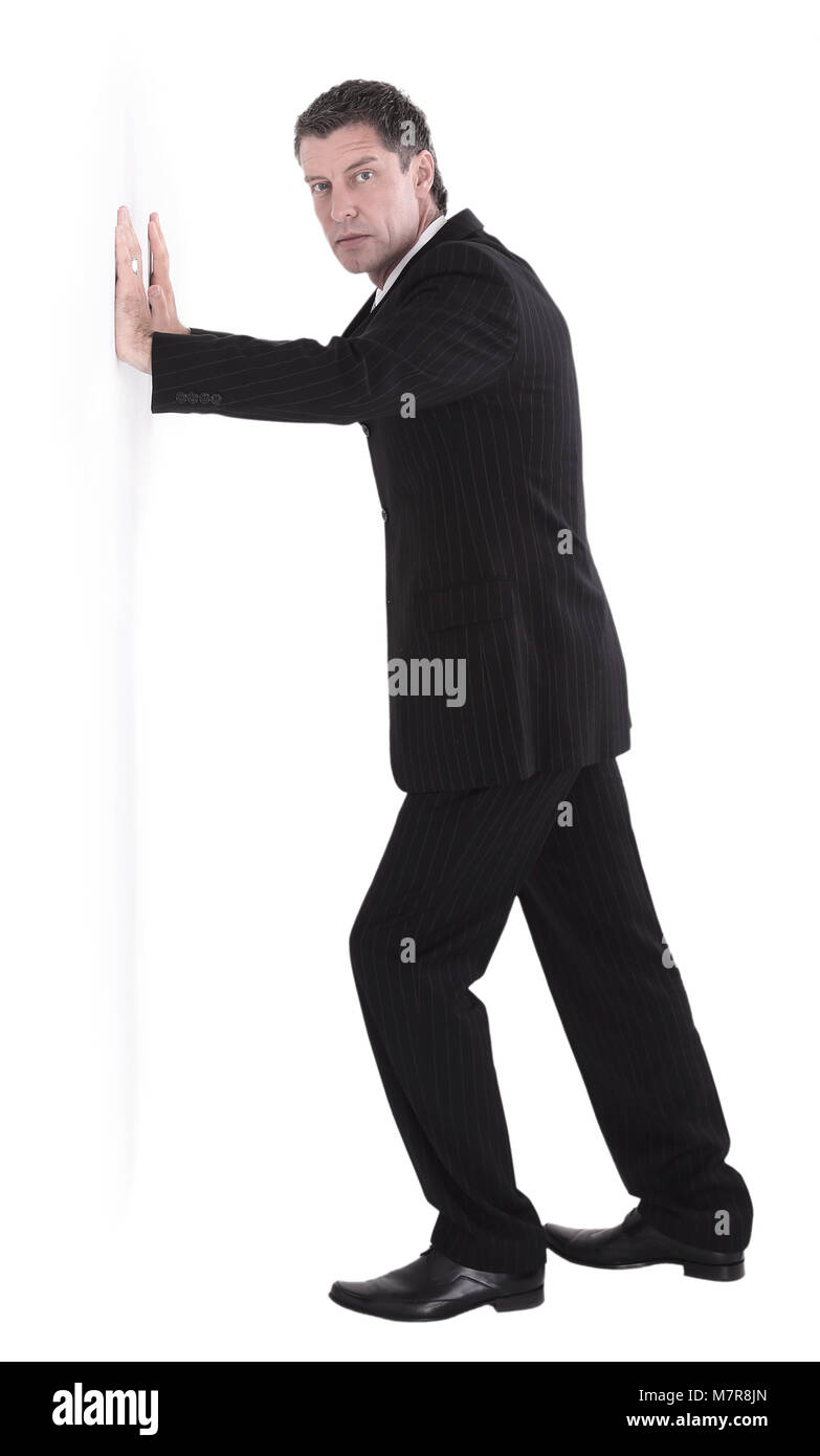 Side view of serious business man on white background Stock Photo - Alamy