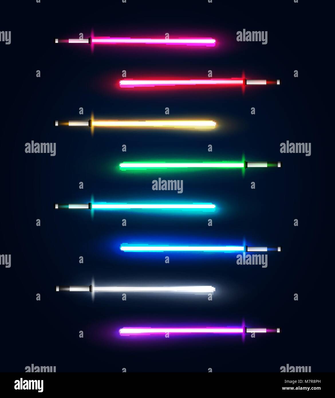 Neon light swords set. Colorful glowing sabers collection isolated on ...