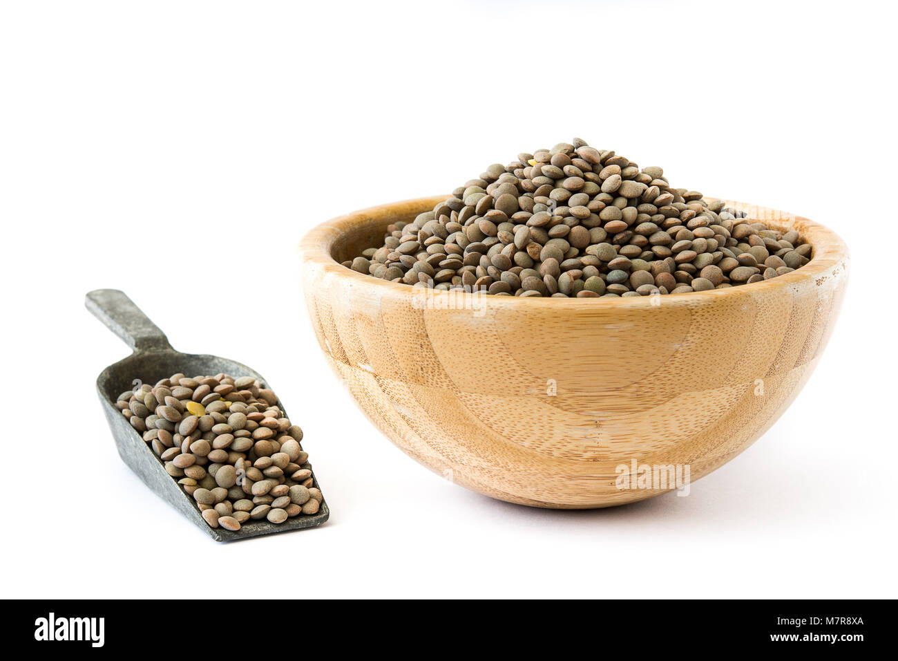 Lentils grain on wooden bowl isolated on white background Stock Photo ...