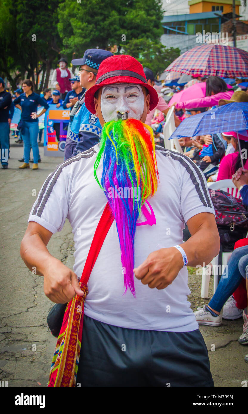 Quito, Ecuador - January 31, 2018: Unidentified man with his face ...