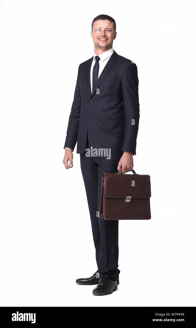 confident businessman with briefcase. side view Stock Photo - Alamy