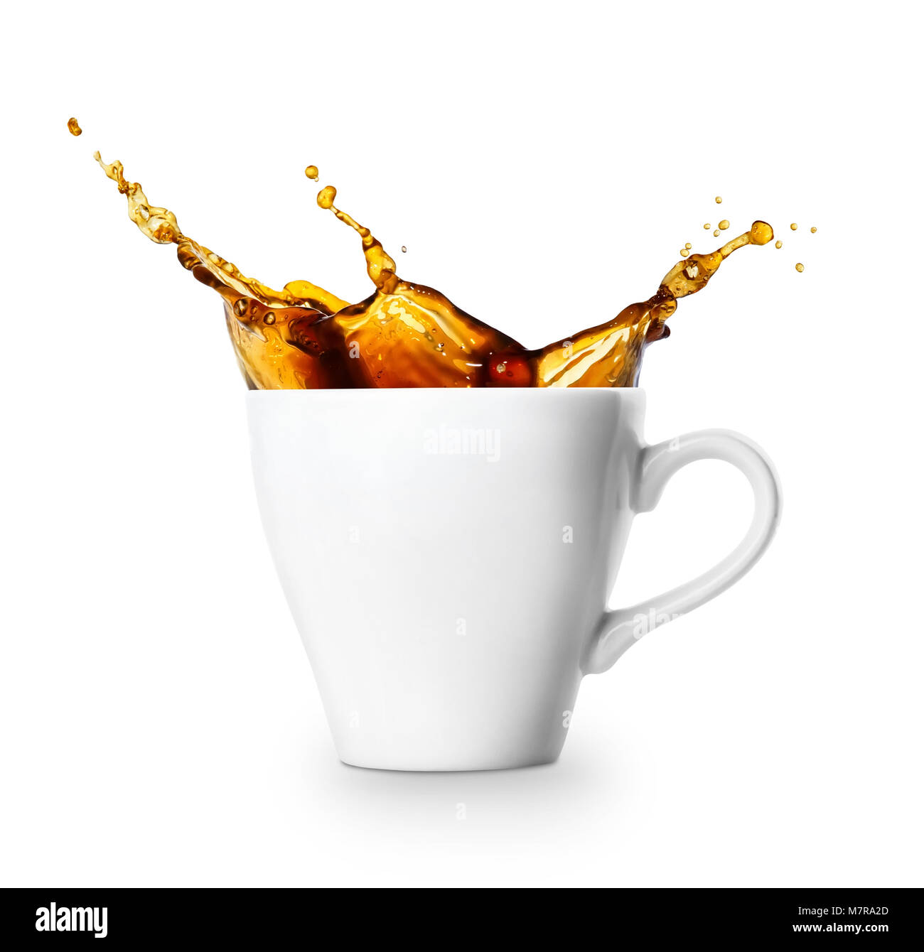 cup of spilling coffee isolated on white background. Coffee splash ...