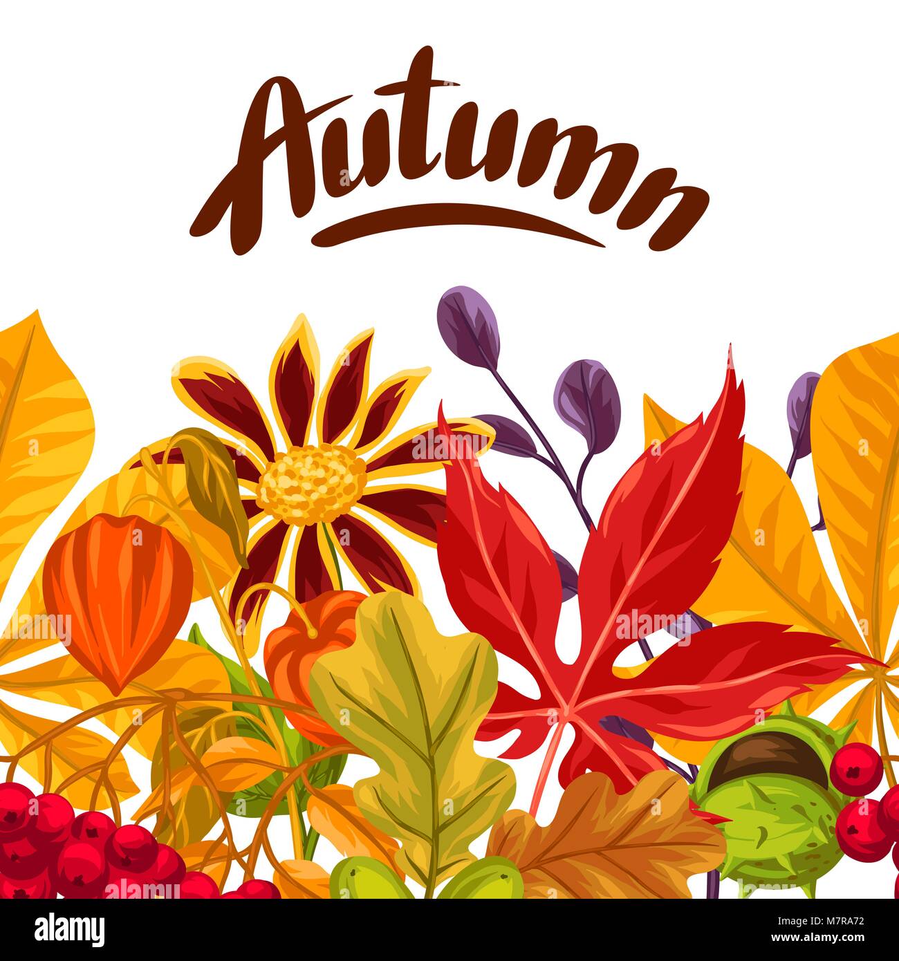 Seamless border with autumn leaves and plants. Background easy to use ...