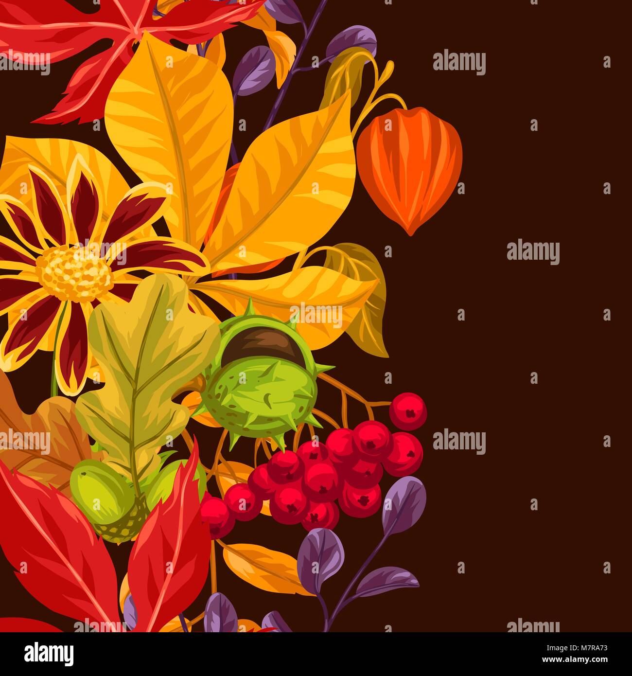 Seamless border with autumn leaves and plants. Background easy to use ...