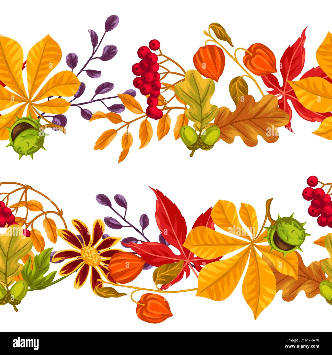 Seamless borders with autumn leaves and plants. Background easy to use ...