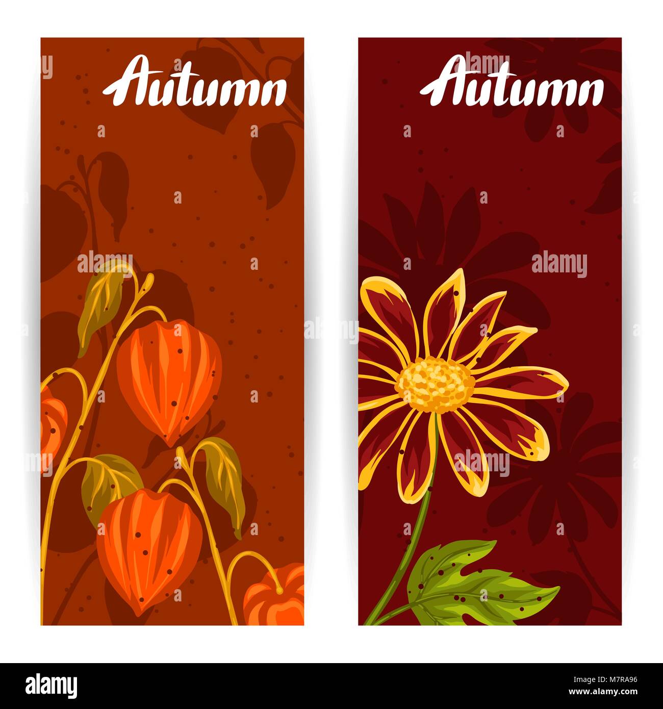 Banners with autumn leaves and plants. Design for advertising booklets ...