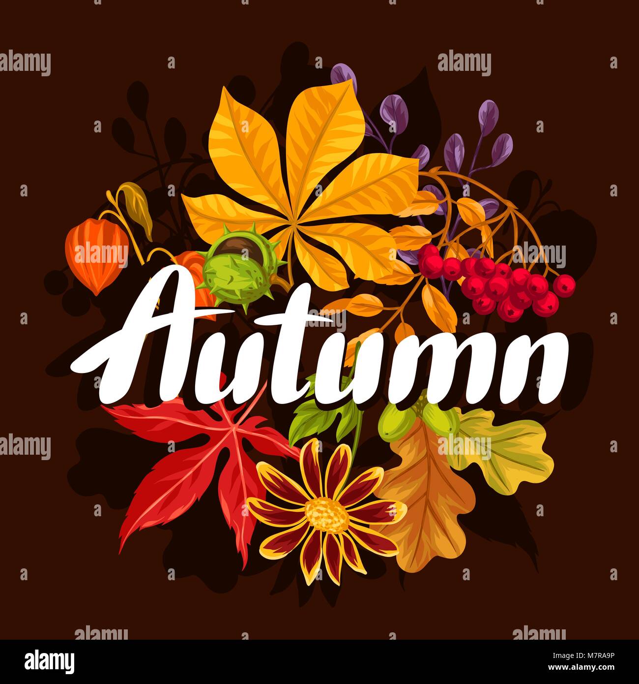Background with autumn leaves and plants. Design for advertising ...