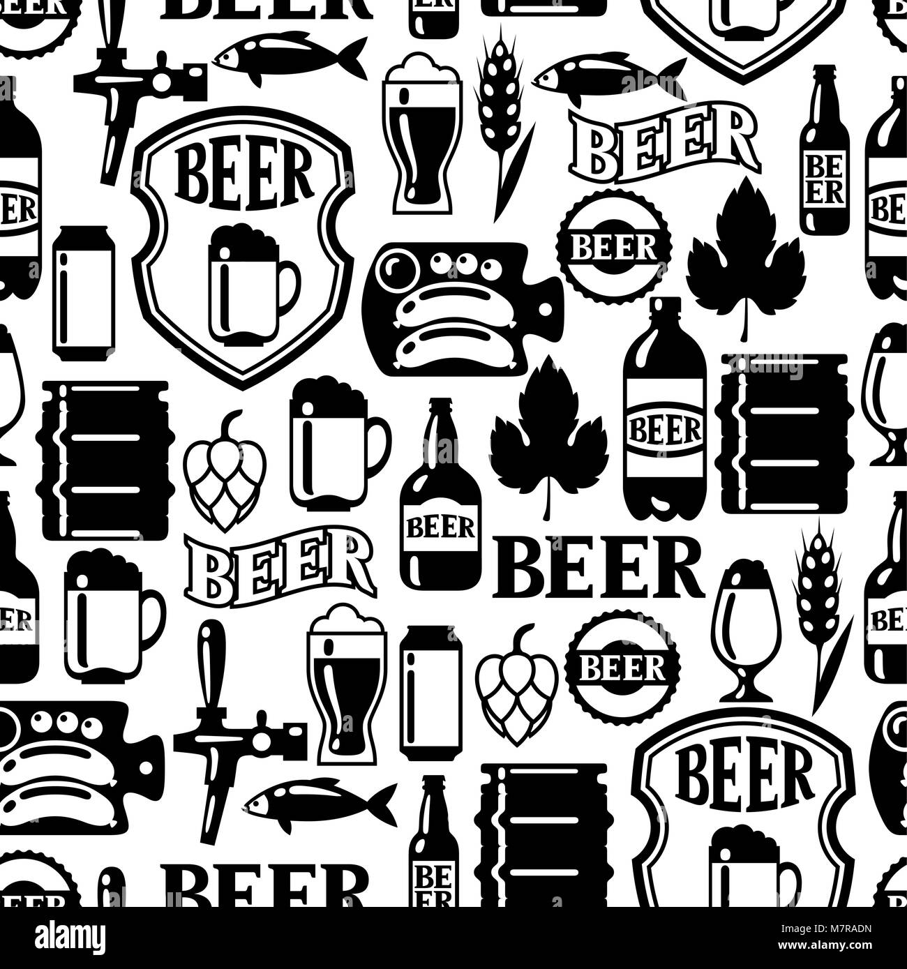 Seamless pattern with beer icons and objects Stock Vector Image & Art ...